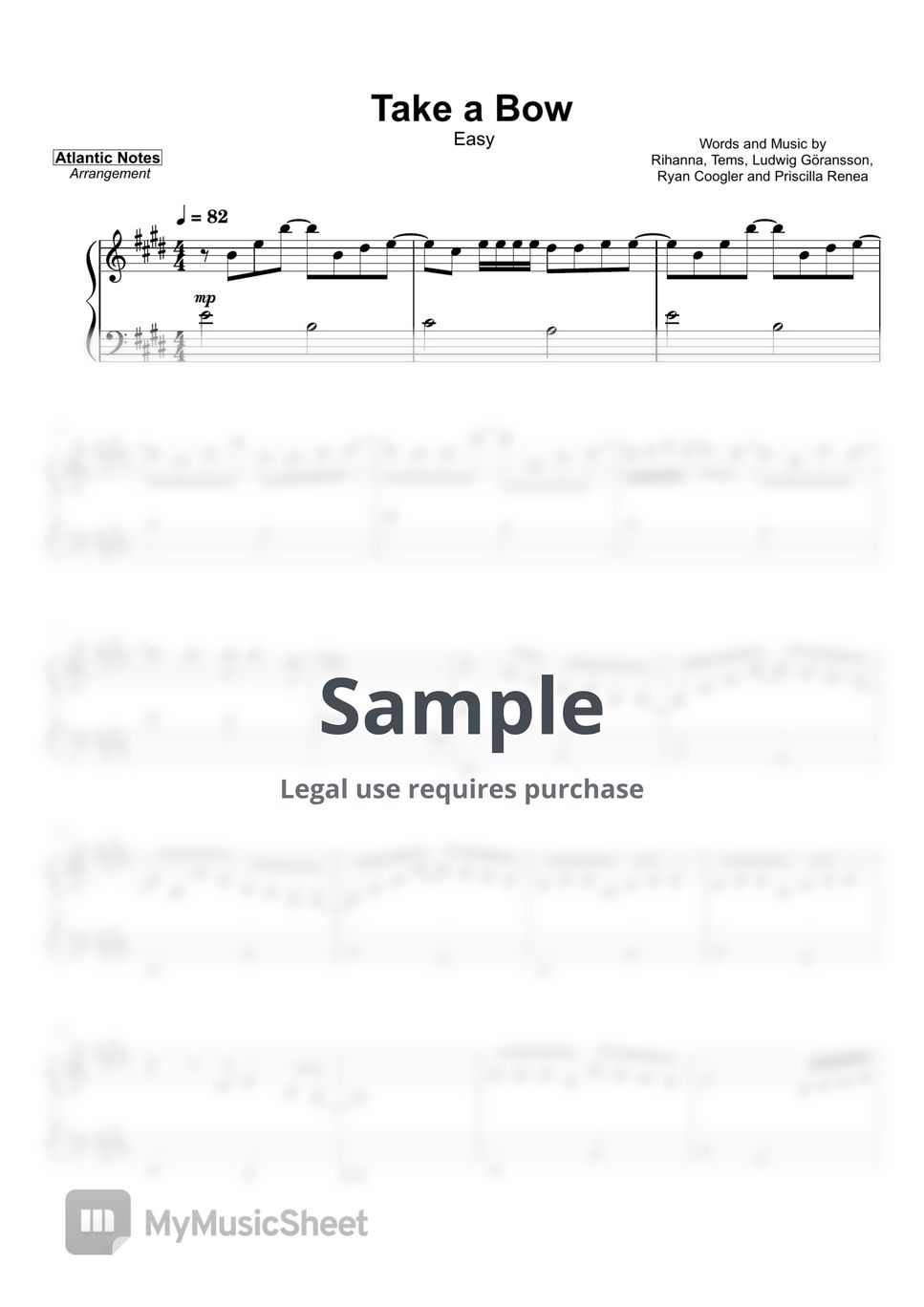 Rihanna - Take a Bow Sheets by Atlantic Notes