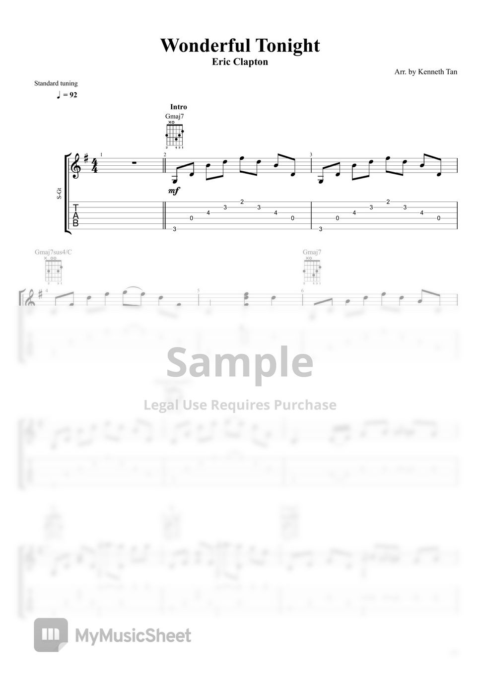 Eric Clapton | Fingerstyle Guitar - Wonderful Tonight Sheets by Kenneth ...