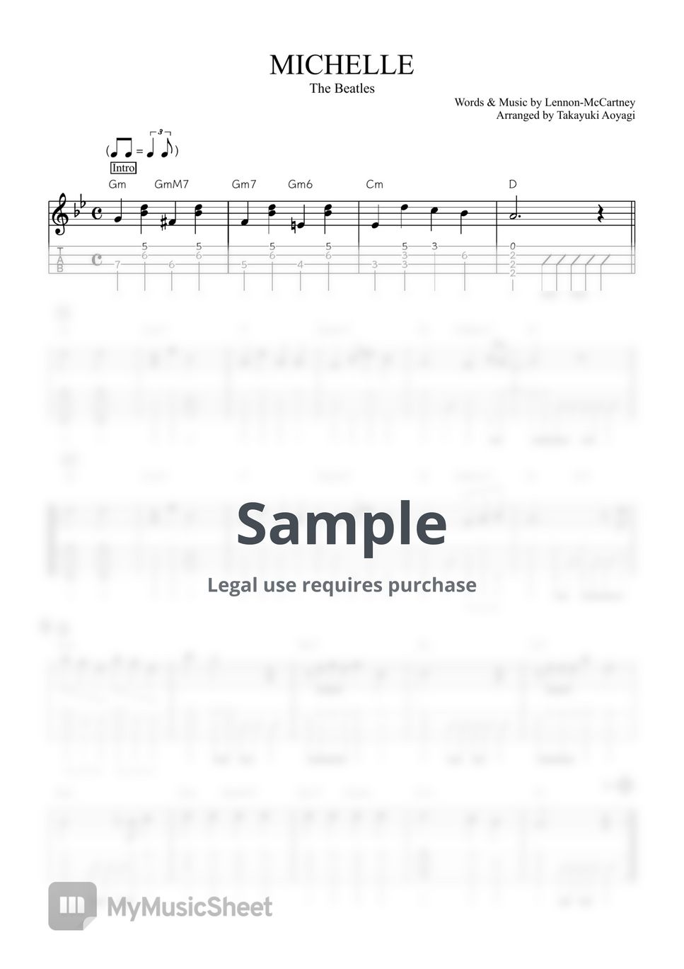 The Beatles - Michelle Tab + 1staff by Takayuki Aoyagi