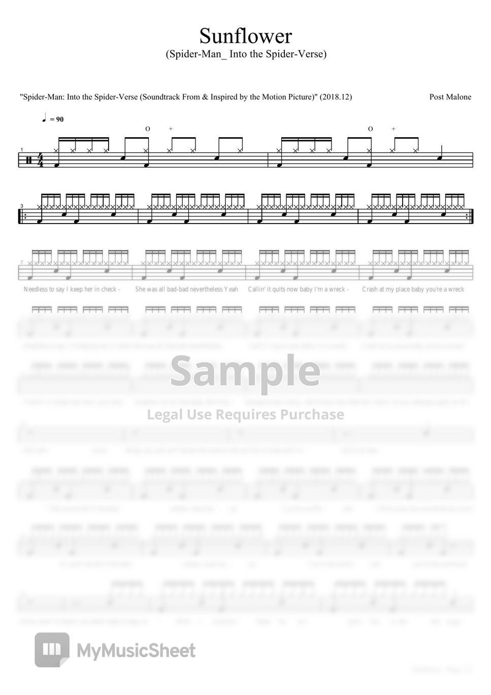 Post Malone - Sunflower Sheet Music by COPYDRUM