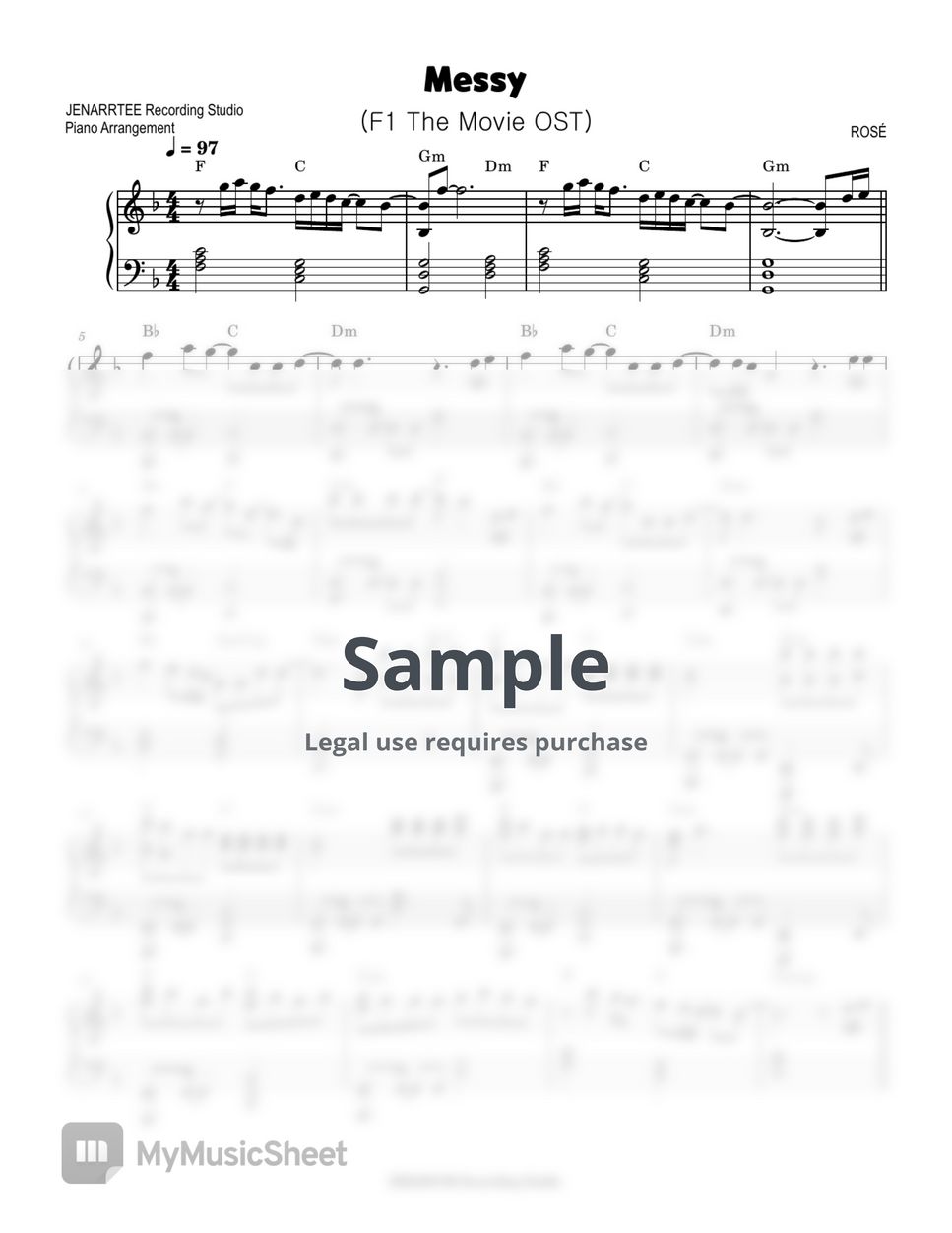 ROSÉ - Messy (F1 The Movie OST) Sheet Music by JENARRTEE Recording Studio