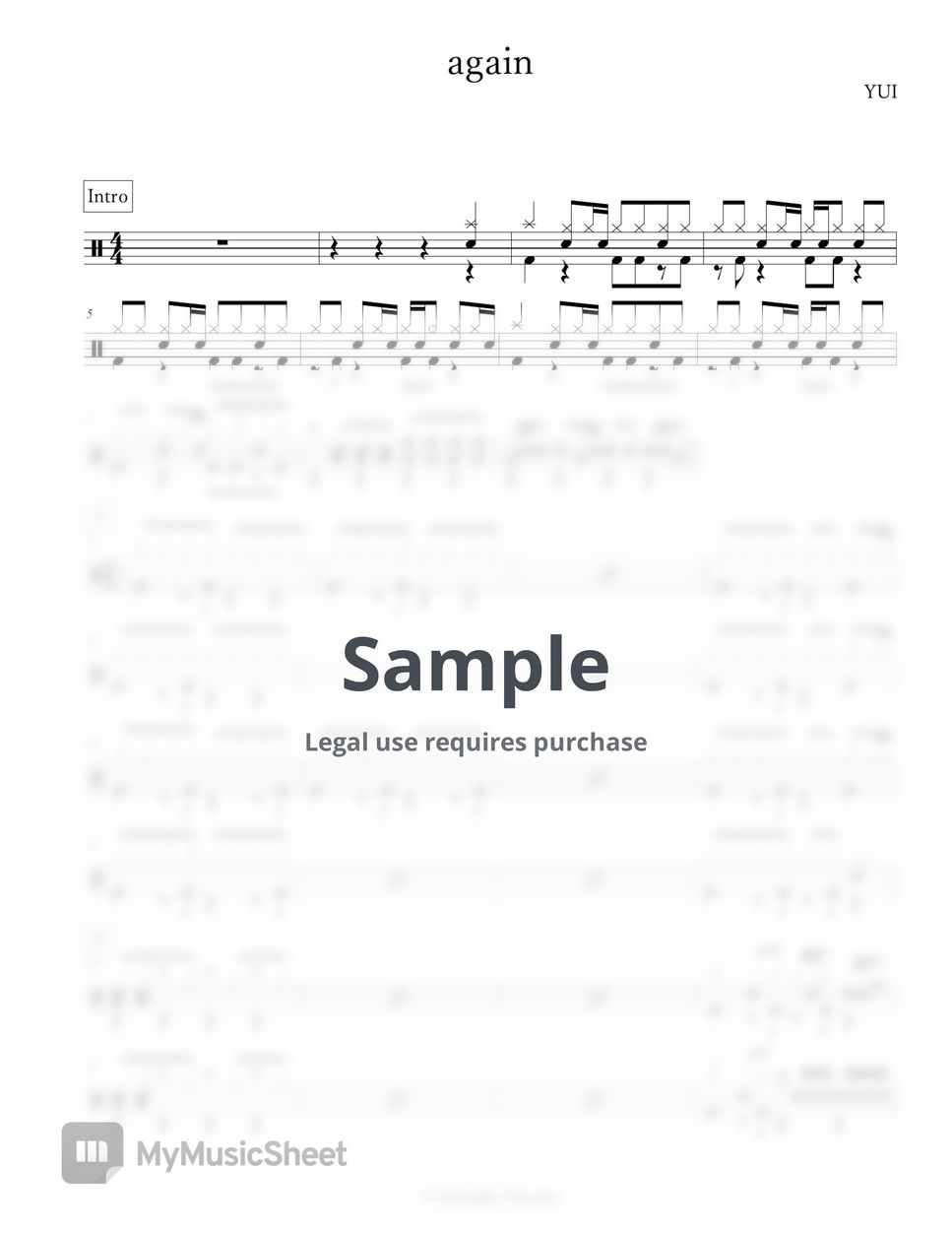 YUI - again Sheet Music by Arkadia Drums