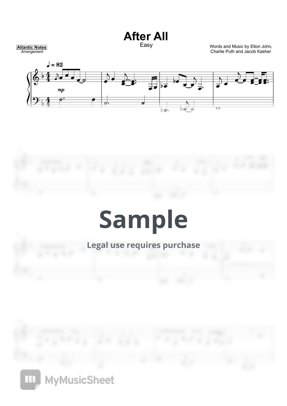 Elton John, Charlie Puth - After All Piano โน้ตเพลง PDF | Atlantic ...