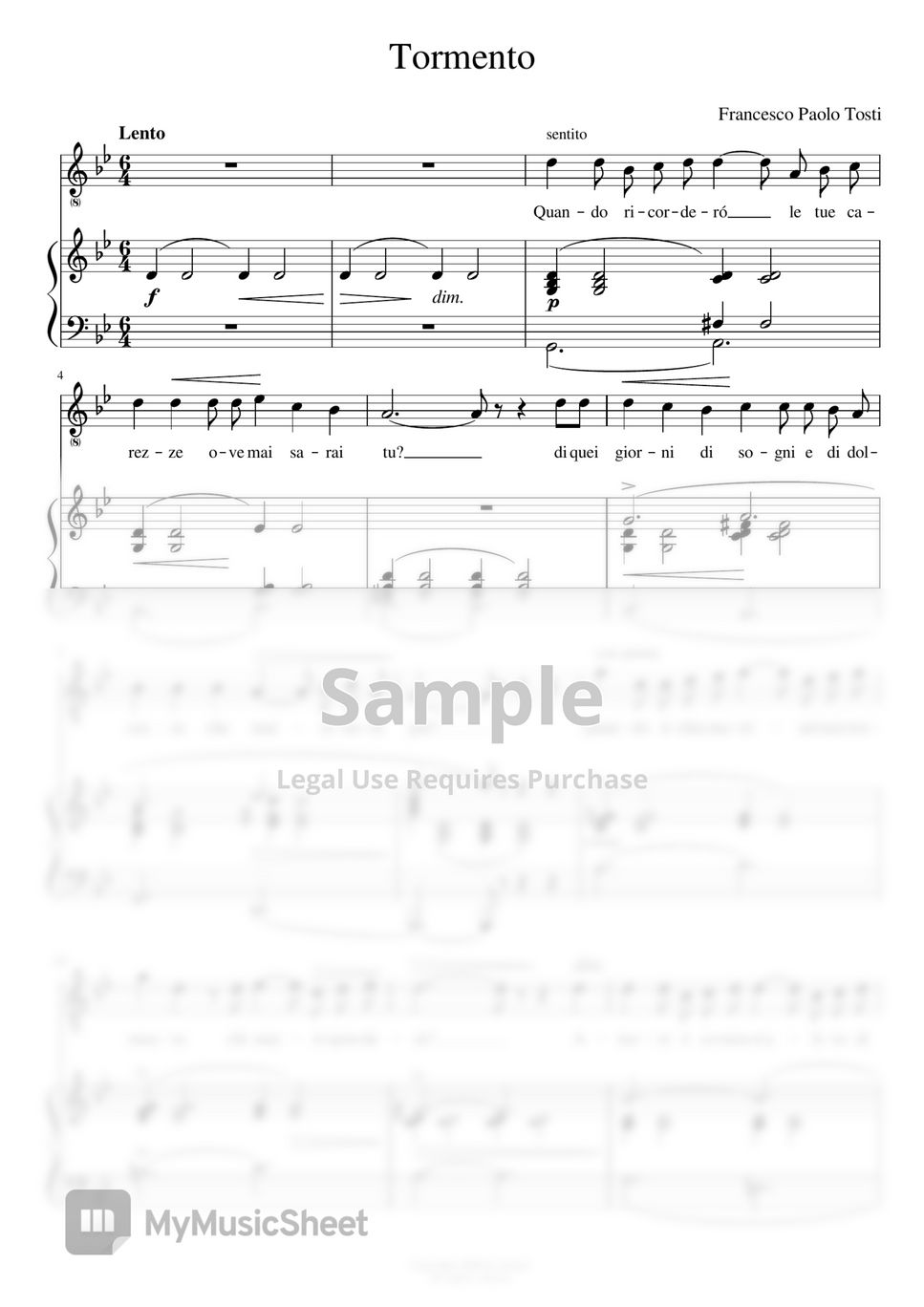 F.P.Tosti - Tormento (Gmin) 악보 by noten(노튼)