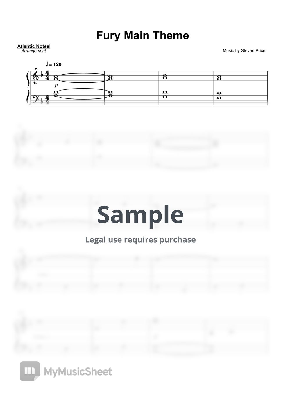 Steven Price - Fury (Main Theme) Sheets by Atlantic Notes