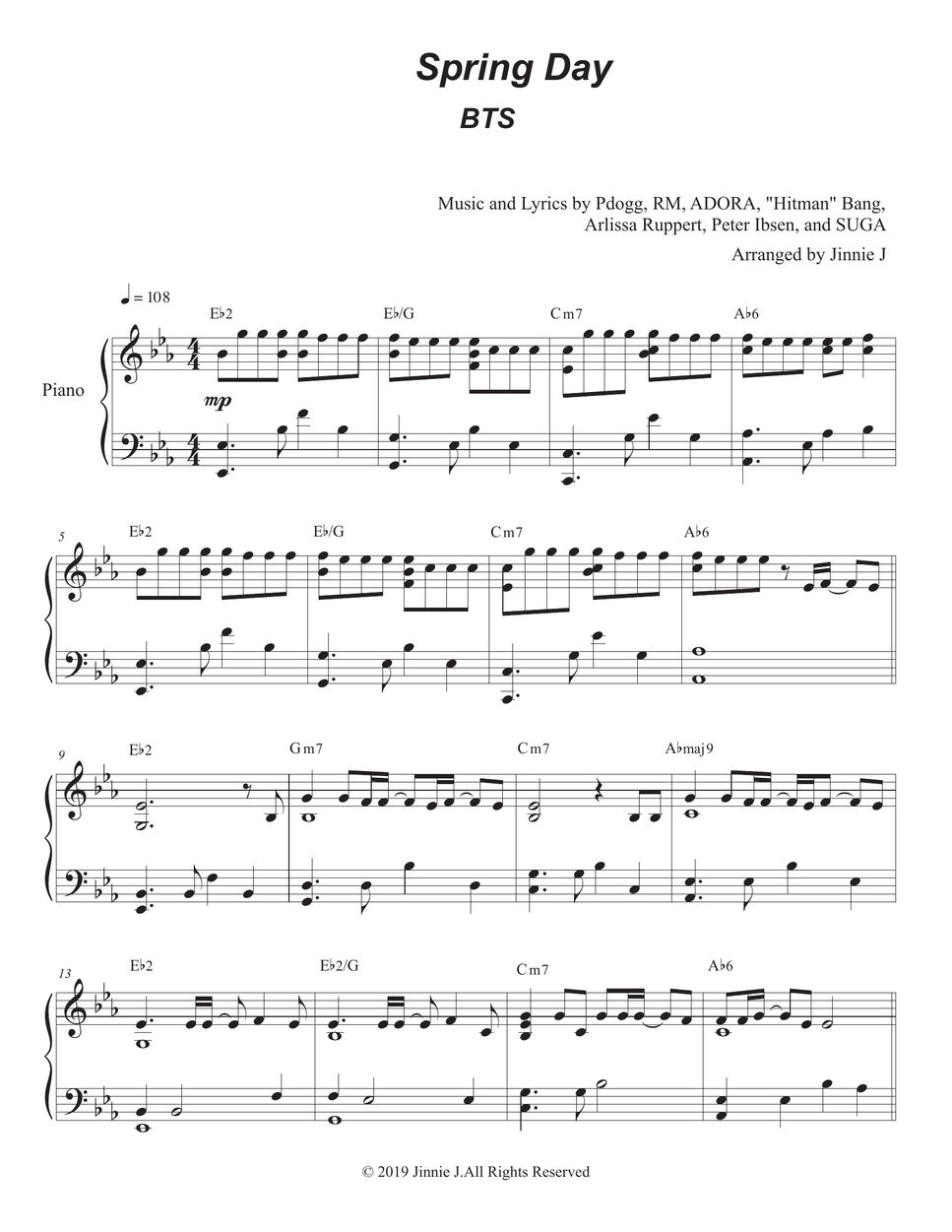 Spring Day (봄날) by BTS(방탄소년단) - Piano Spartito
