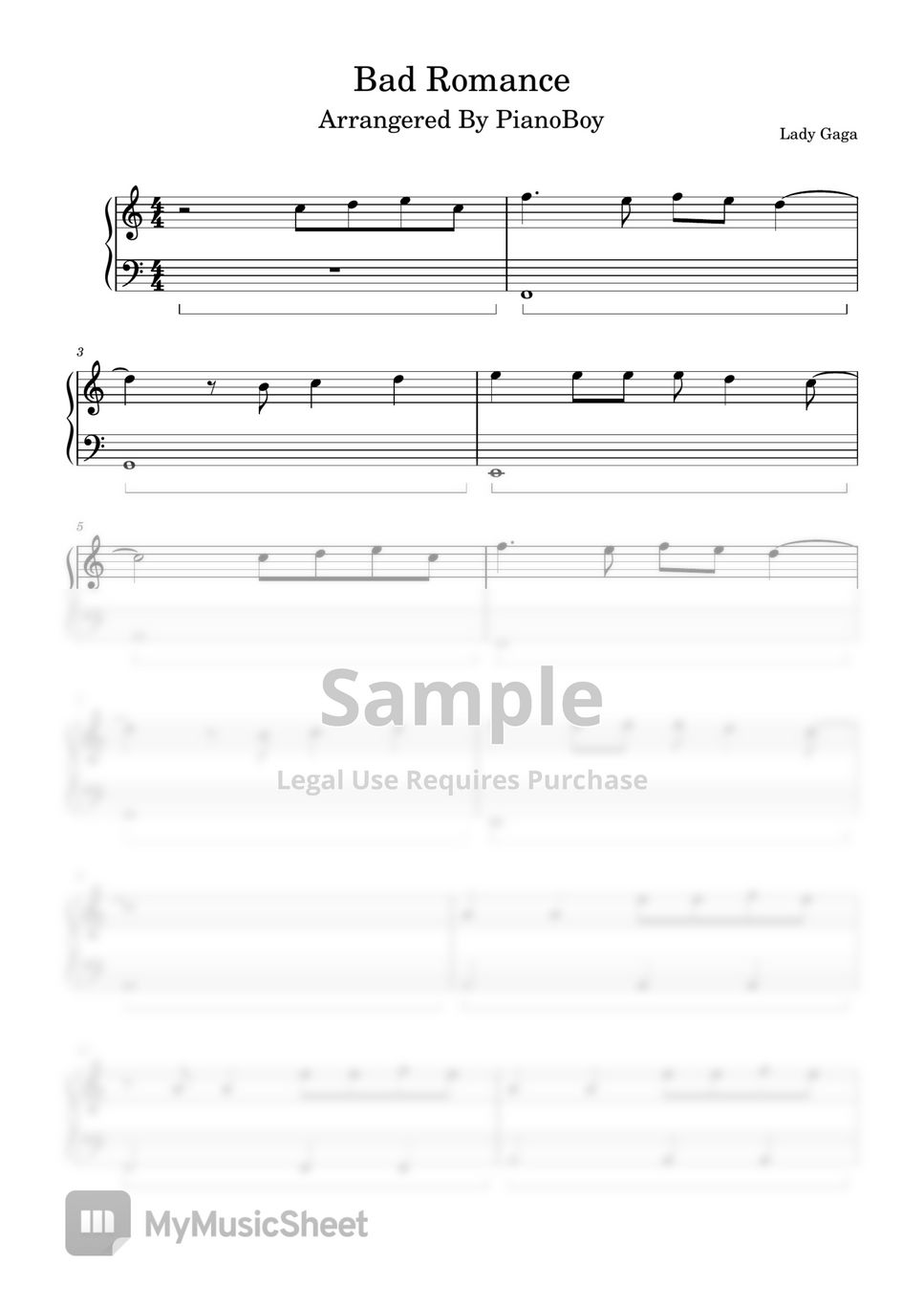 Lady Gaga - Bad Romance Sheet Music by PianoBoy