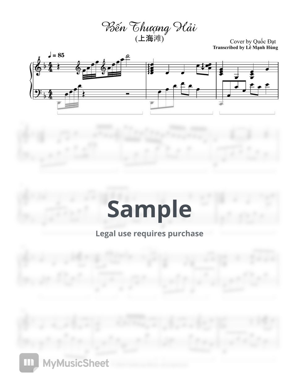 Cover by Quốc Đạt - Bến Thượng Hải (上海滩) (Transcribed) 악보 by Le Manh Hung