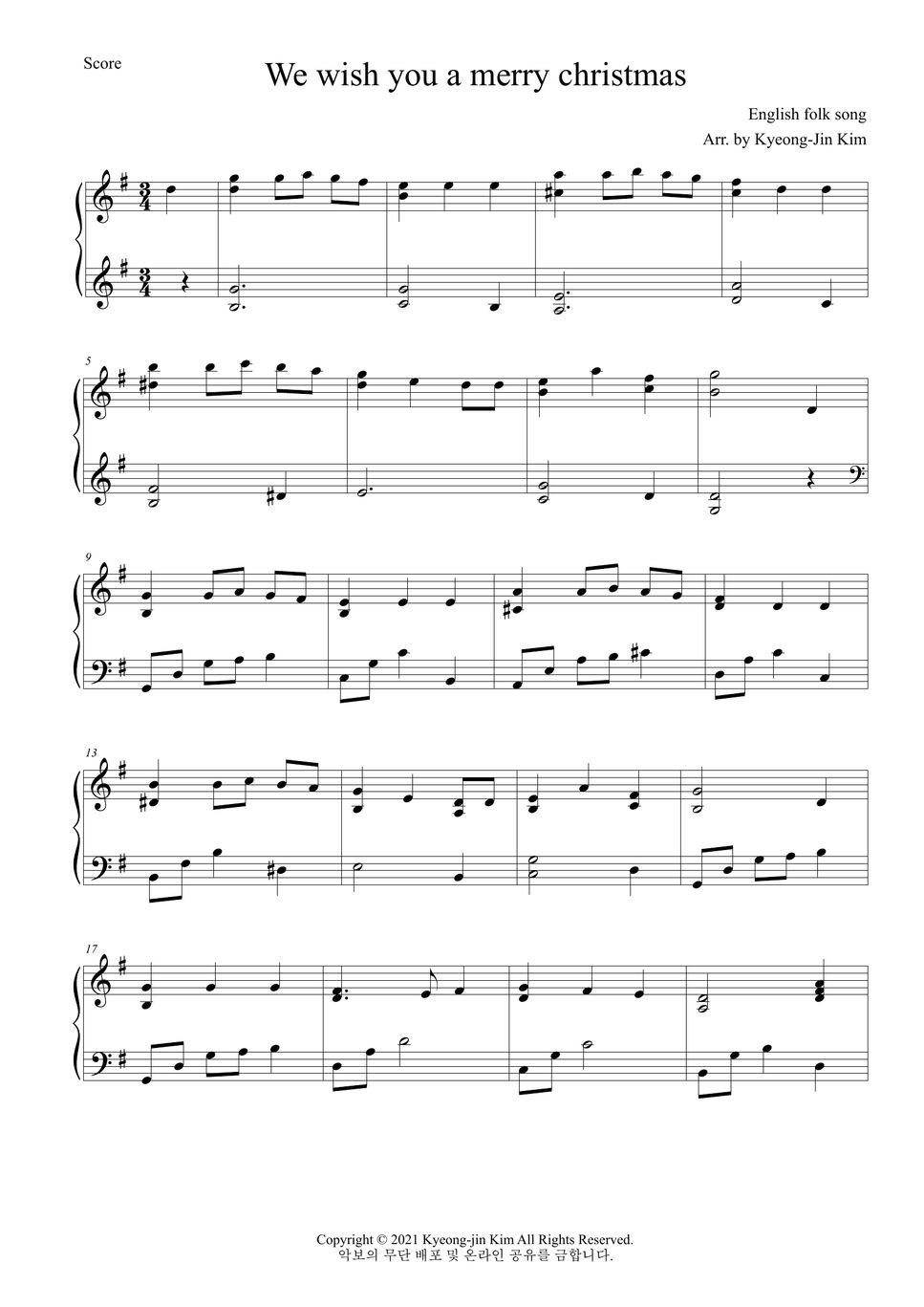 We wish you a Merry Christmas Sheet by Pianist Jin
