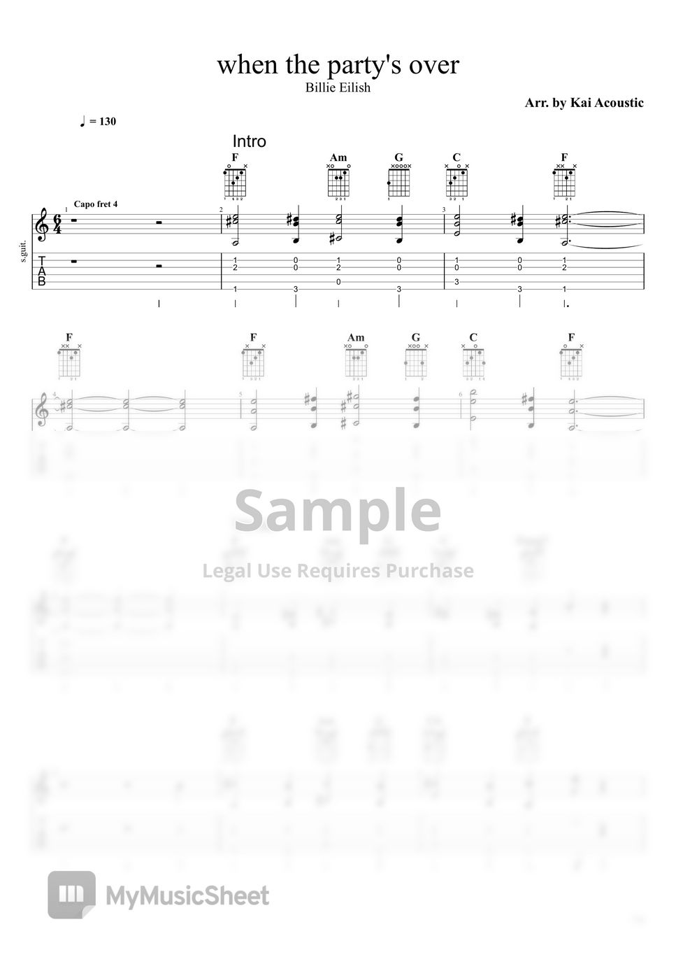 Billie Eilish - when the party's over | Fingerstyle Guitar Tutorial TAB ...