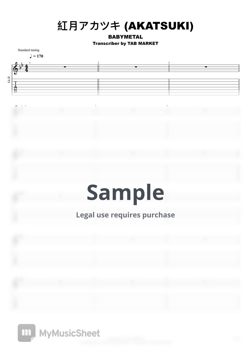 BABYMETAL - 紅月アカツキ (AKATSUKI) (Guitar2) Sheet Music by Tab Market