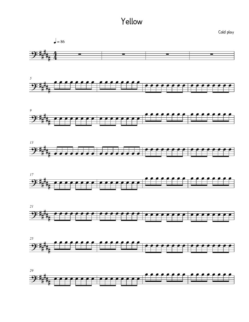 Coldplay - Yellow (bass) TAB by 김날새