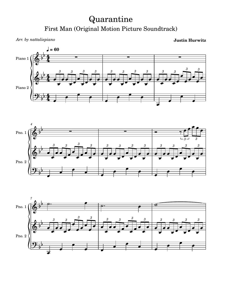 Justin Hurwitz - Quarantine (First Man OST) 曲谱 by nattaliepiano