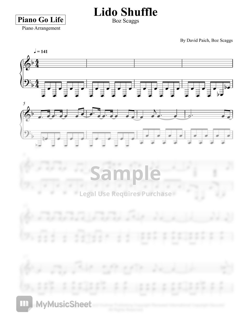 Boz Scaggs - Lido Shuffle Sheet by Piano Go Life