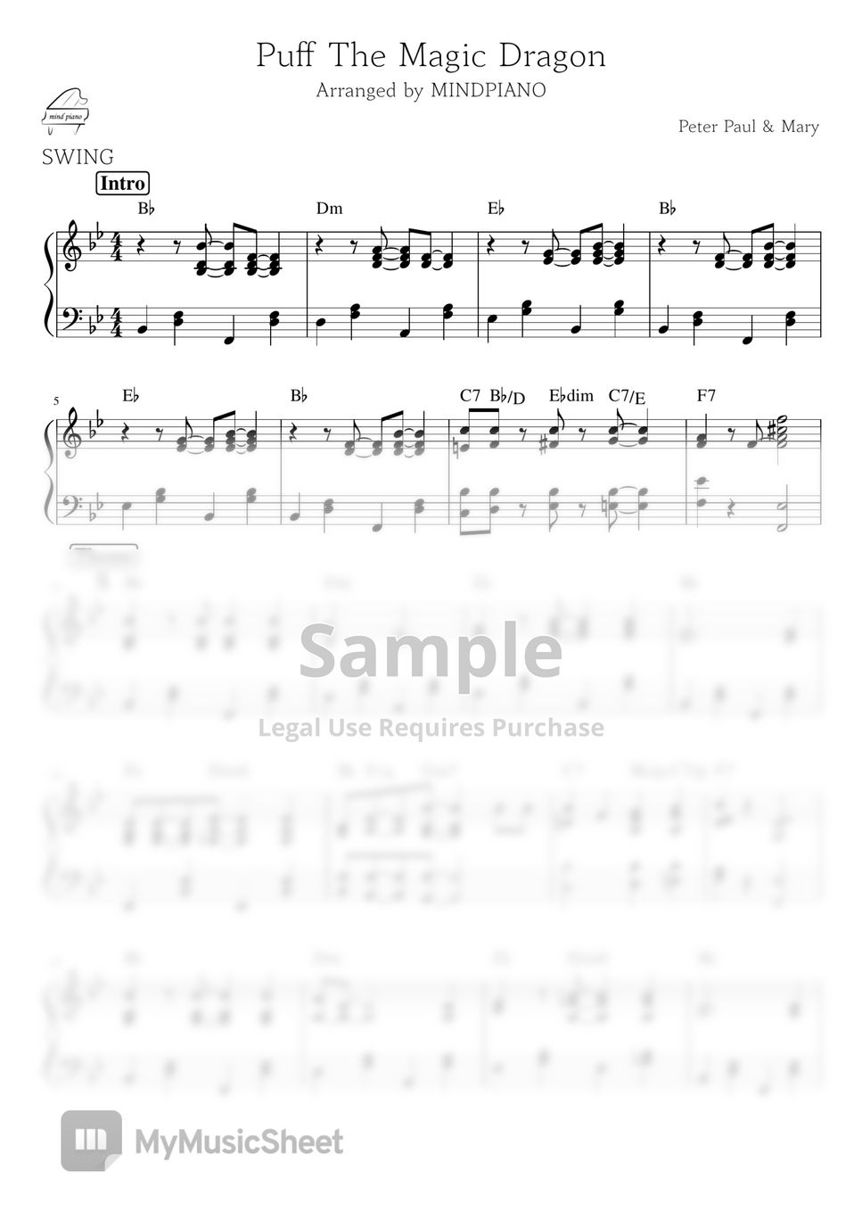 Peter Paul&Mary - Puff,the Magic Dragon 악보 by Mindpiano