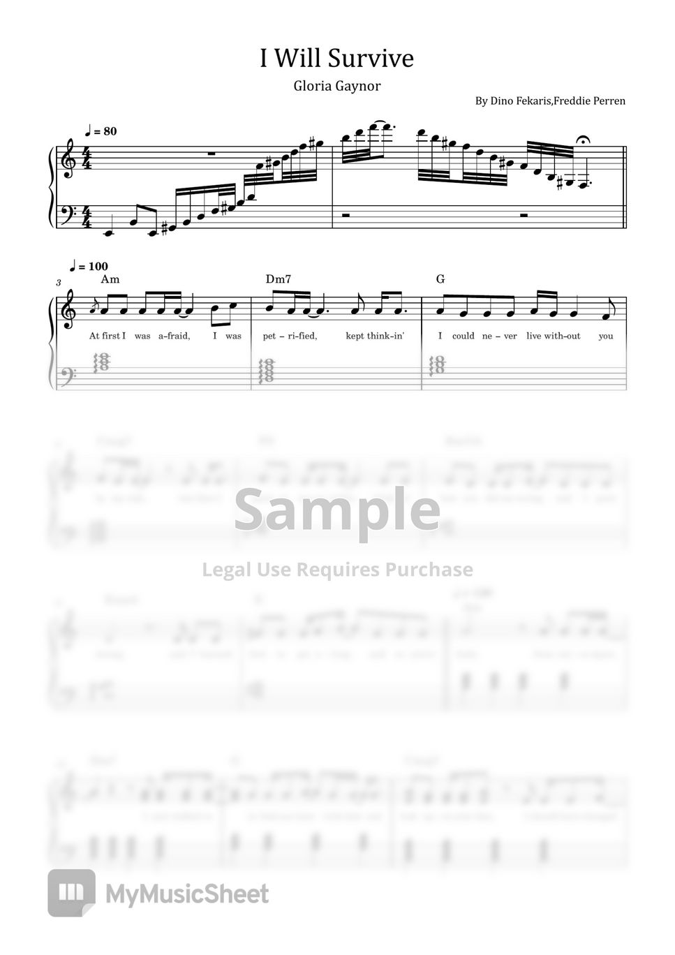 Dino Fekaris,Freddie Perren - I Will Survive (Gloria Gaynor - For Piano Solo - Lyrics and Chord ...