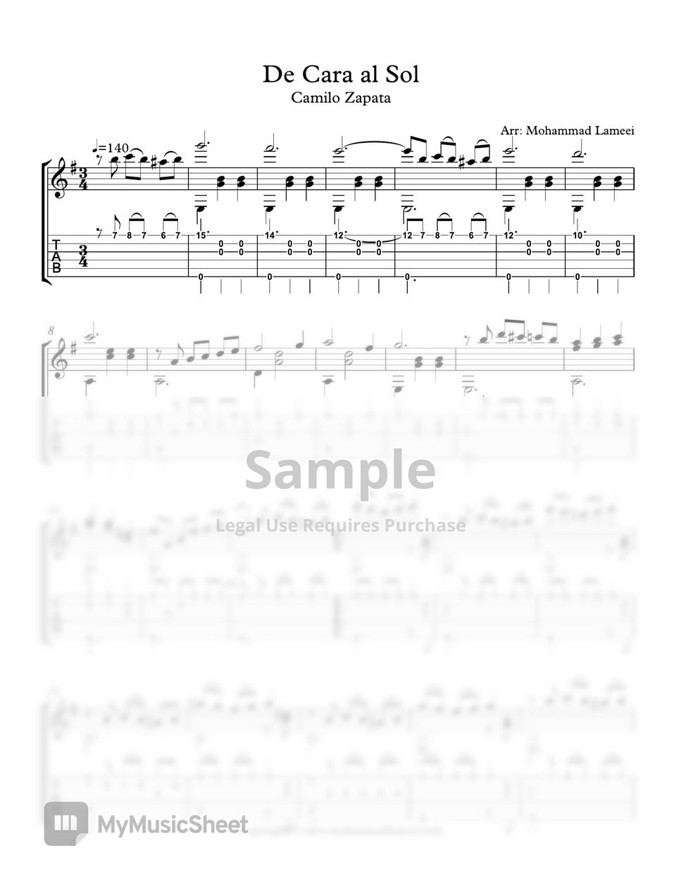 Camilo Zapata - De Cara al Sol Tab + 1staff by Mohammad Lameei