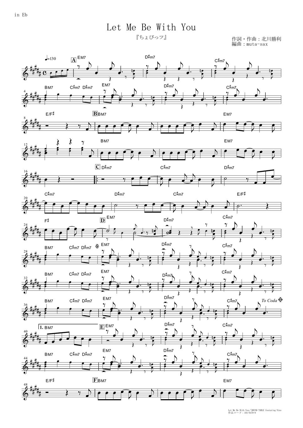 ROUND TABLE feat. Nino - Let Me Be With You (Chobits / in Eb) Partition musicale by muta-sax