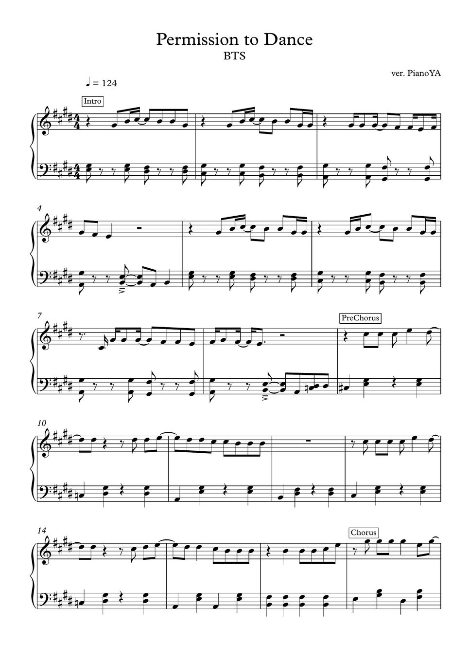 BTS - Permission to Dance (Easy ver.) 樂譜 by PianoYA