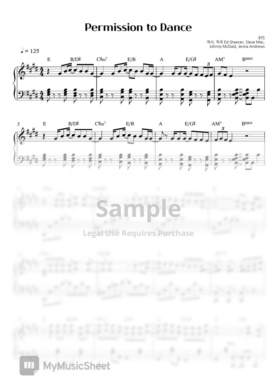 BTS (방탄소년단) - Permission to Dance Sheets by SweetPiano
