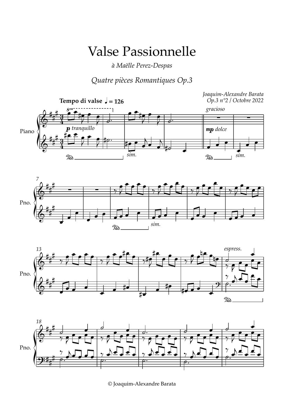 Joaquim-Alexandre Barata - Valse Passionnelle - Op.3 n°2 in F# Minor ...