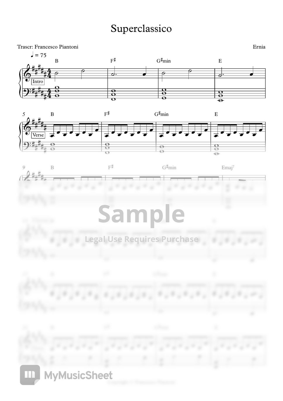Ernia - Superclassico (spartito pianoforte) Sheets by Francesco Piantoni