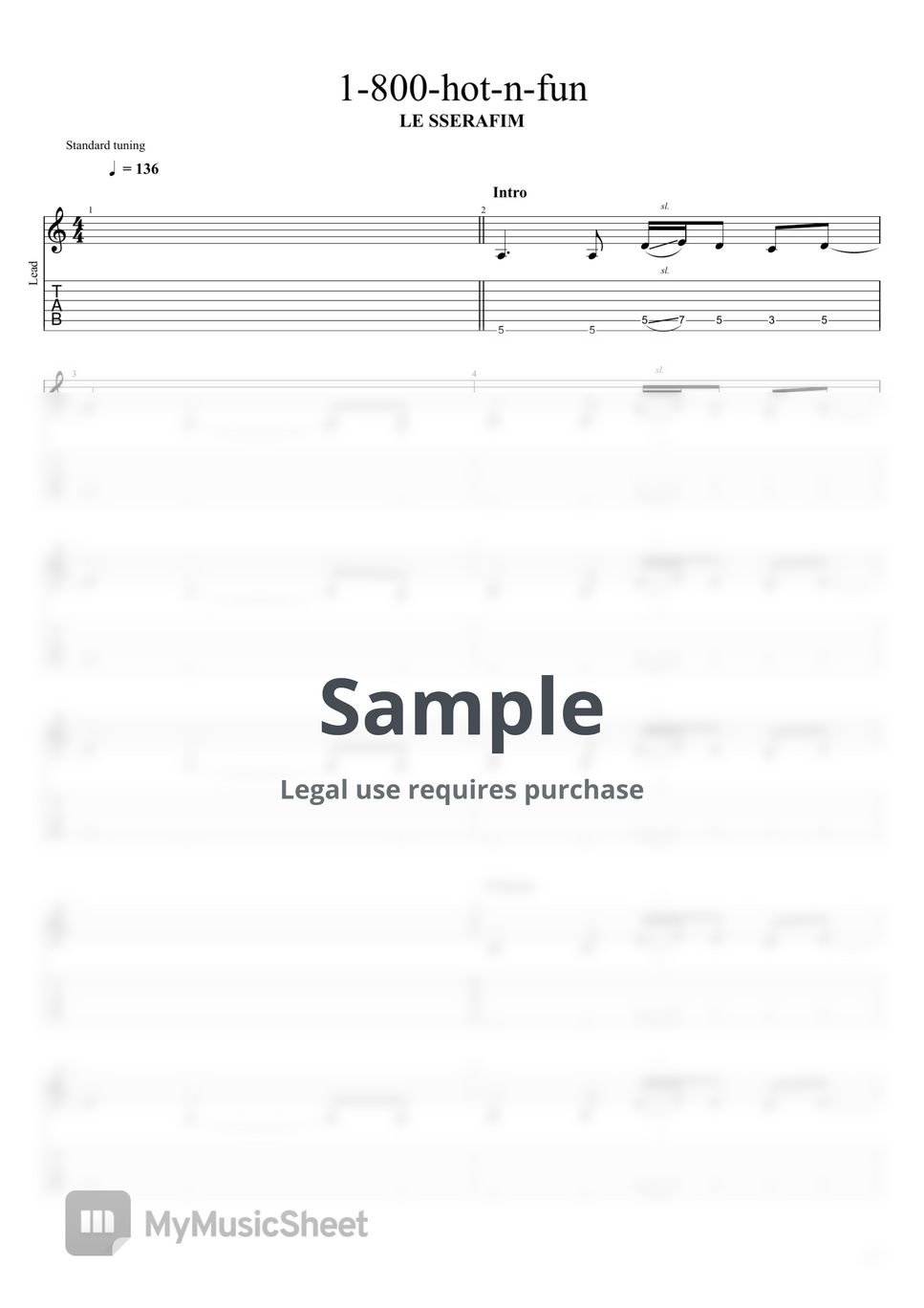 LE SSERAFIM - 1-800-hot-n-fun Tab + 단선 악보 by Rob Ethereal