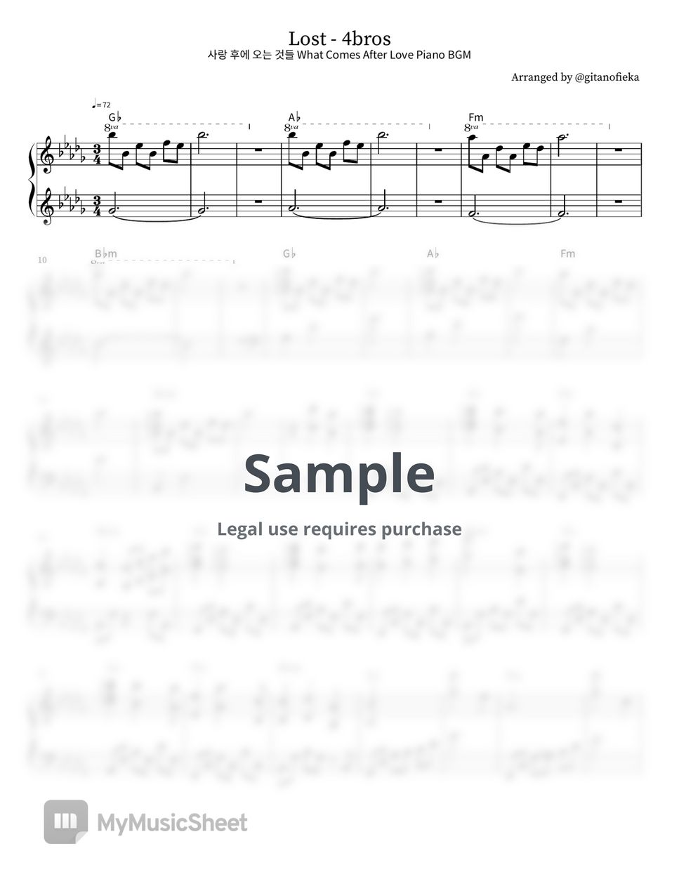 사랑 후에 오는 것들 What Comes After Love Piano BGM - Lost - 4bros Sheets by Gita Nofieka