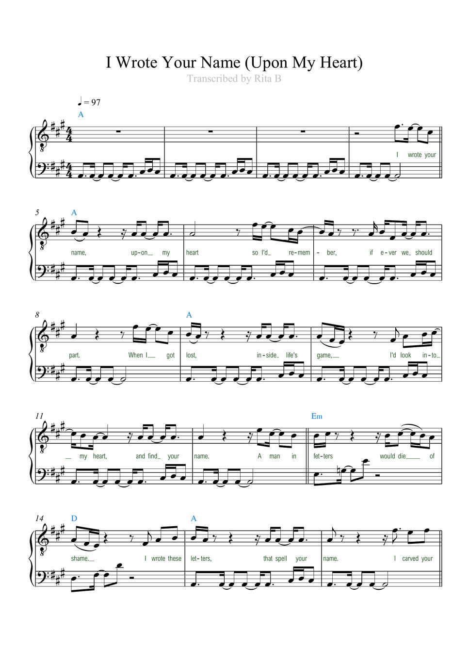 Sting - I Wrote Your Name (Upon My Heart) (With lyrics and chords ...