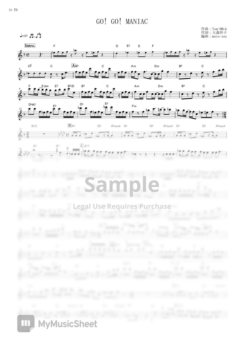 K-On!! - GO! GO! MANIAC (in Eb) Sheets