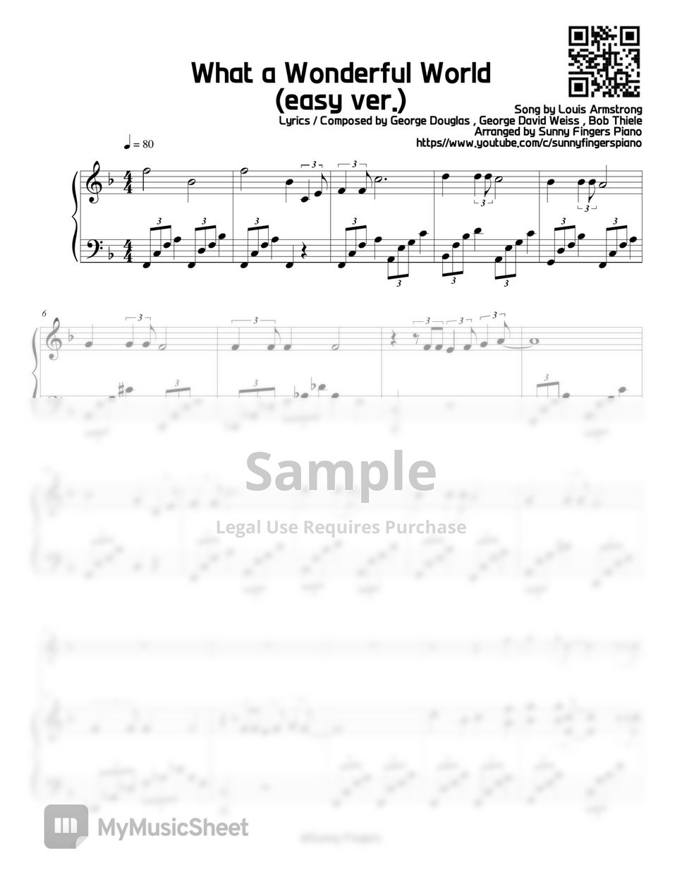 Louis Armstrong - What a Wonderful World (EASY) Sheets by Sunny Fingers