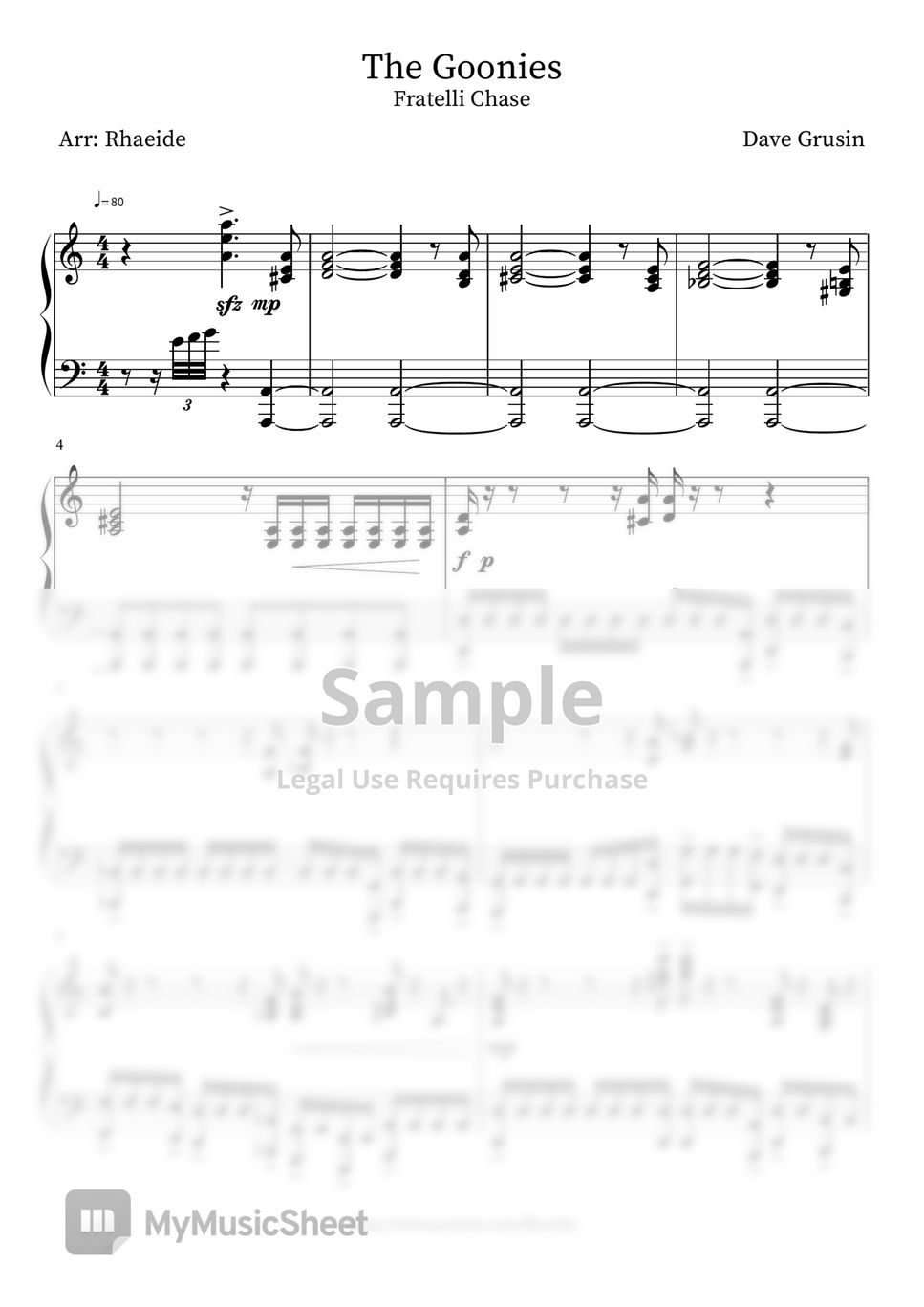 The Goonies - Fratelli Chase (Dave Grusin) Sheet Music by Rhaeide