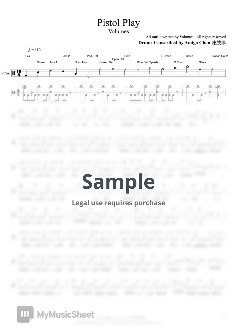 Volumes - Pistol Play Sheets by Amigo Chan 陳鼓淳