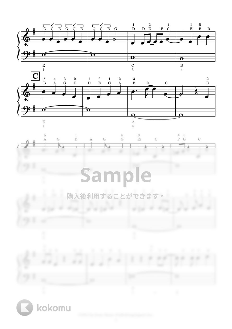 NiziU - COCONUT (英語CDEふりがな付き) 楽譜 by かんたんピアノ ♪ 1 Finger K-POPiano