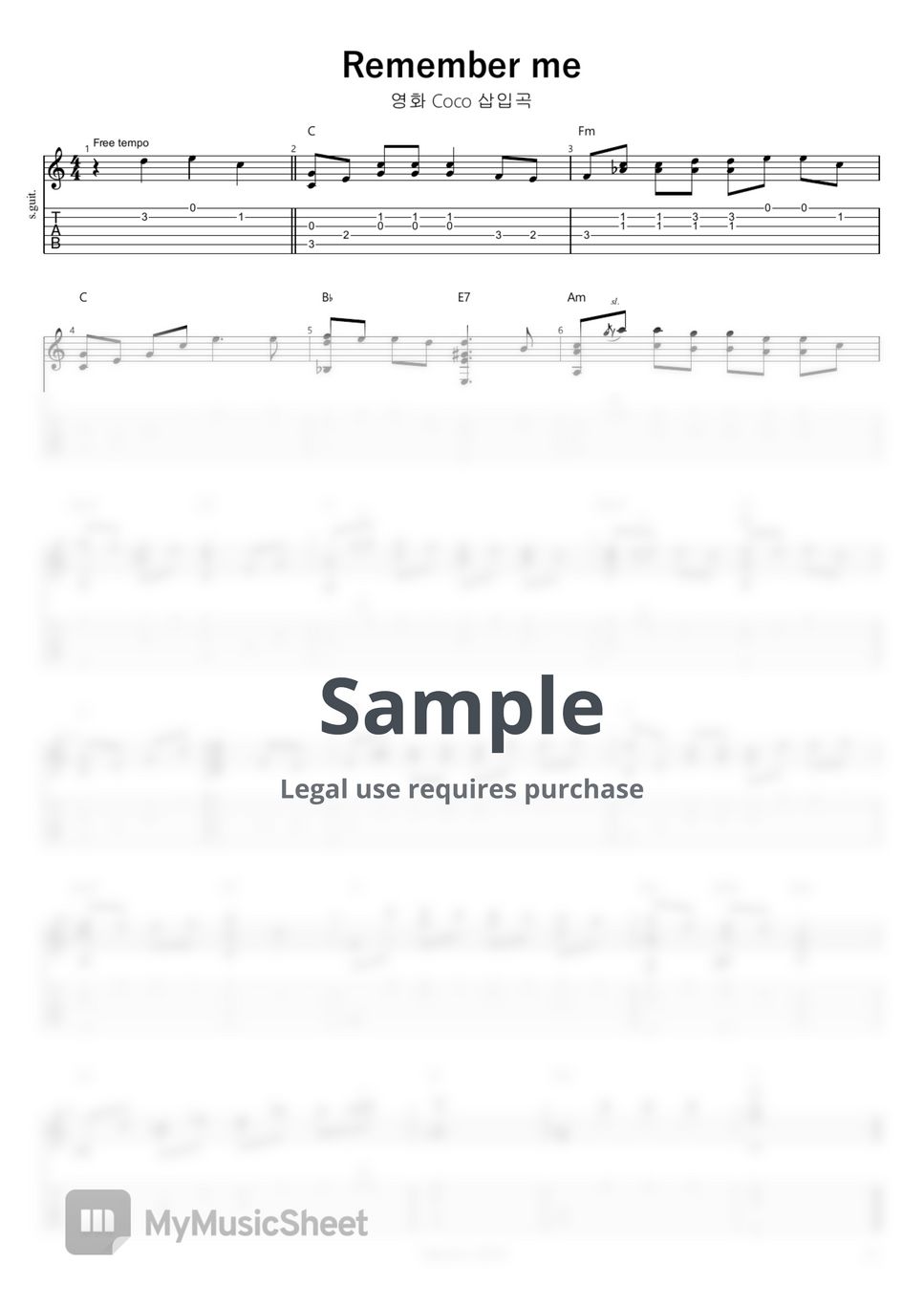 Robert Lopez, Kristen Anderson-Lopez - Remember me (Coco ost / Fingerstyle guitar ver.) Sheet ...