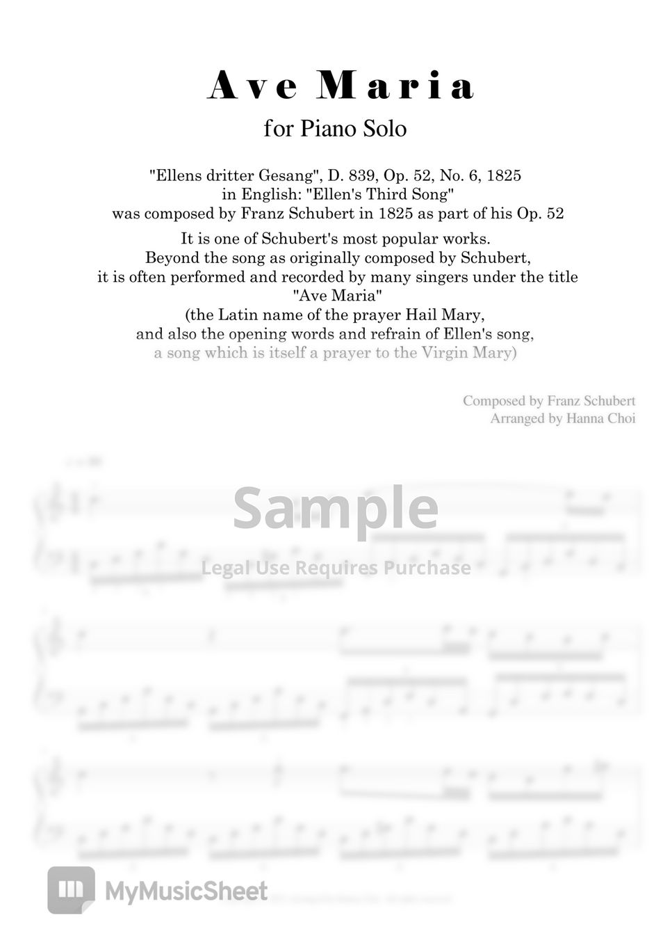 F.Schubert - Ave Maria 아베마리아 (Piano Solo) Sheets by Hanna