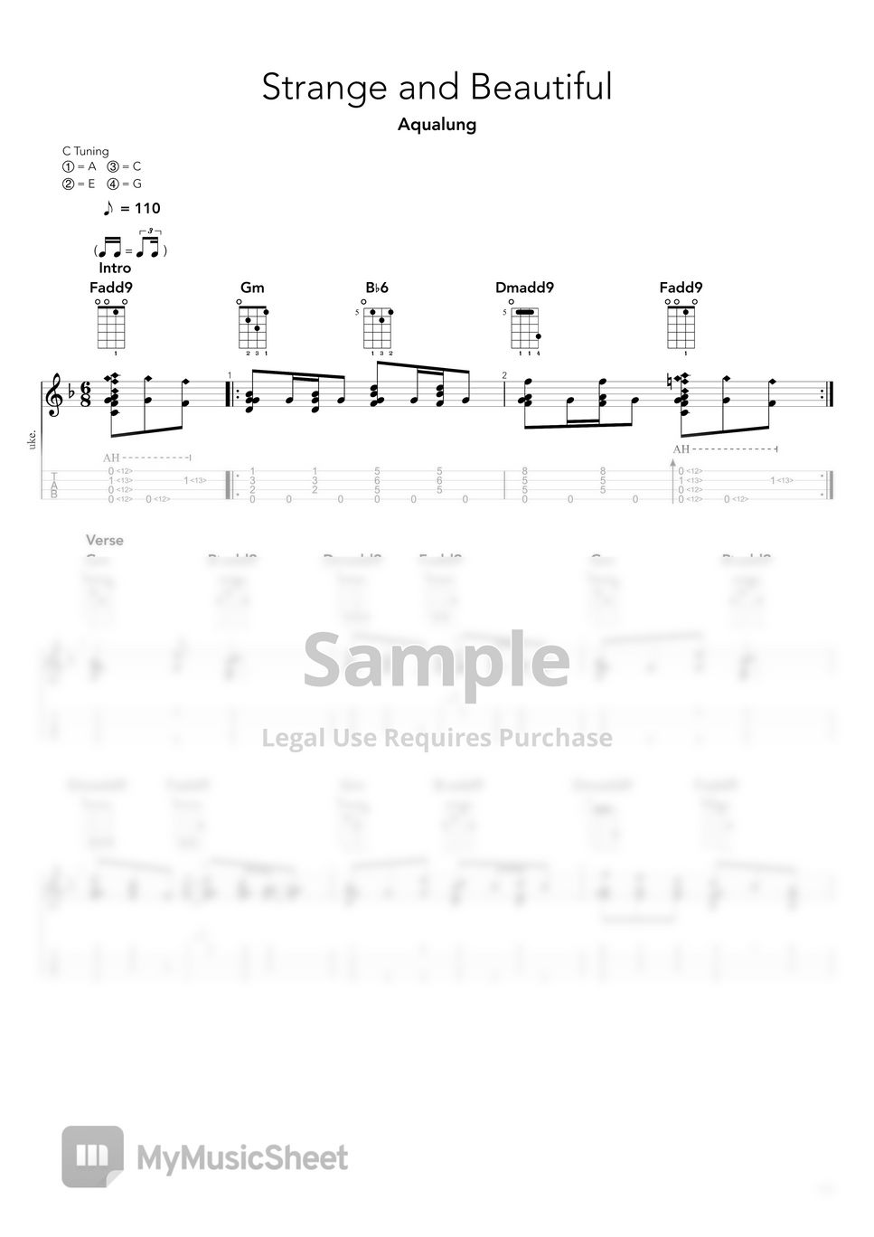 Aqualung - Strange and beautiful 타브+단선 악보 by 4stringboy