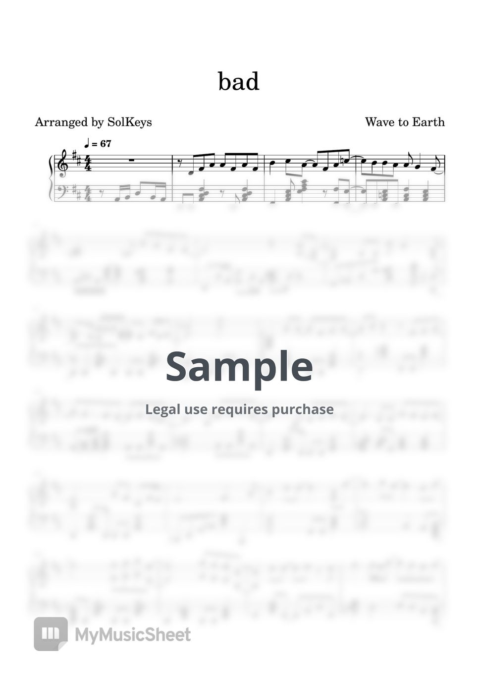 wave to earth - bad Sheet Music by SolKeys