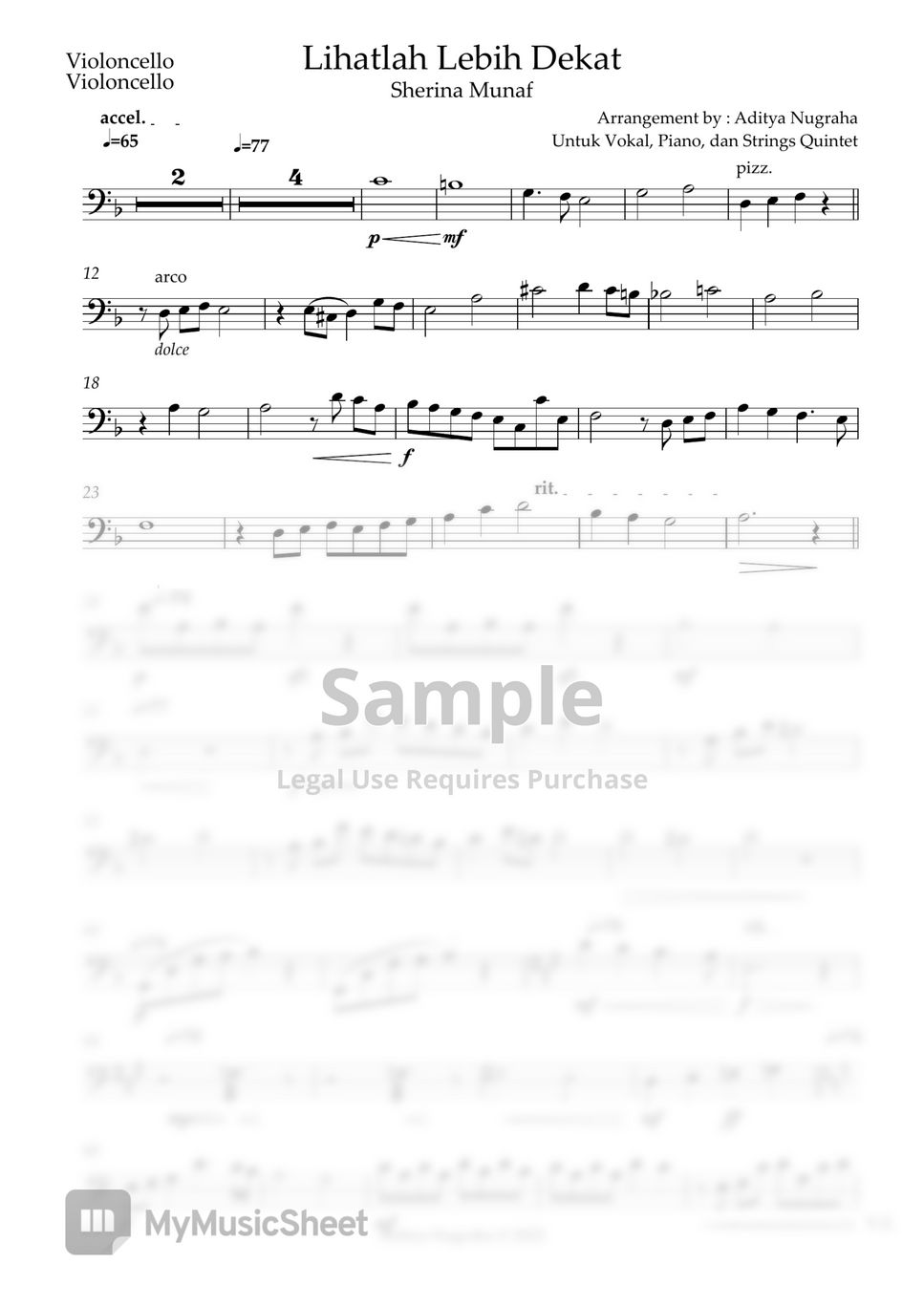 Lihatlah Lebih Dekat (Vocal, Piano, Strings Quintet Version) 악보 by ...