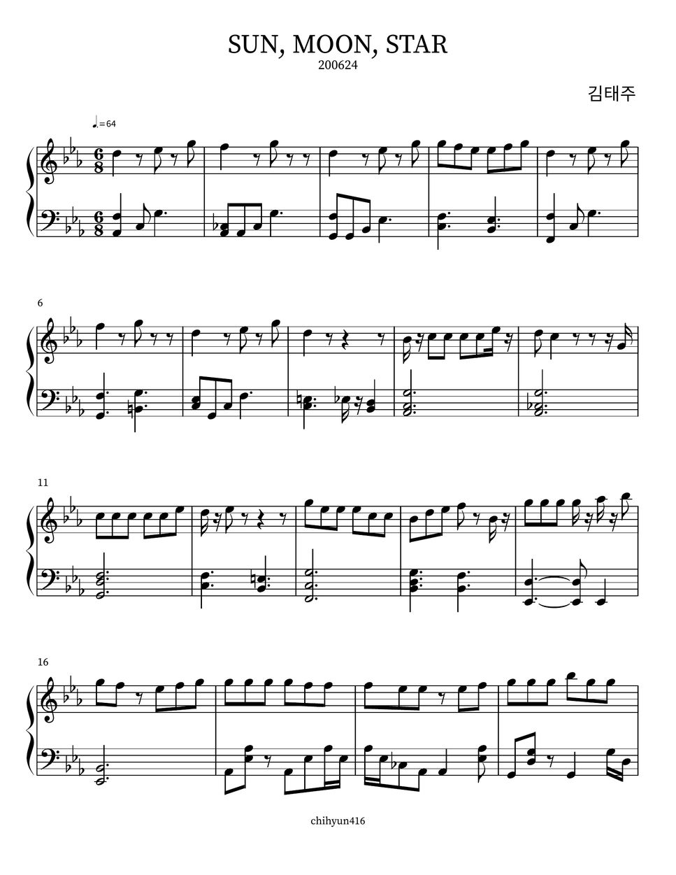 KNK(크나큰) - Sun, Moon, Star(日, 月, 星해, 달, 별) 樂譜 by chihyun416