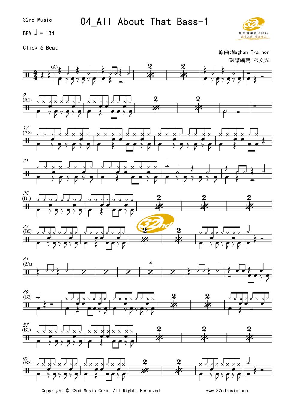 Meghan Trainor - all about that bass Sheet by 張文光