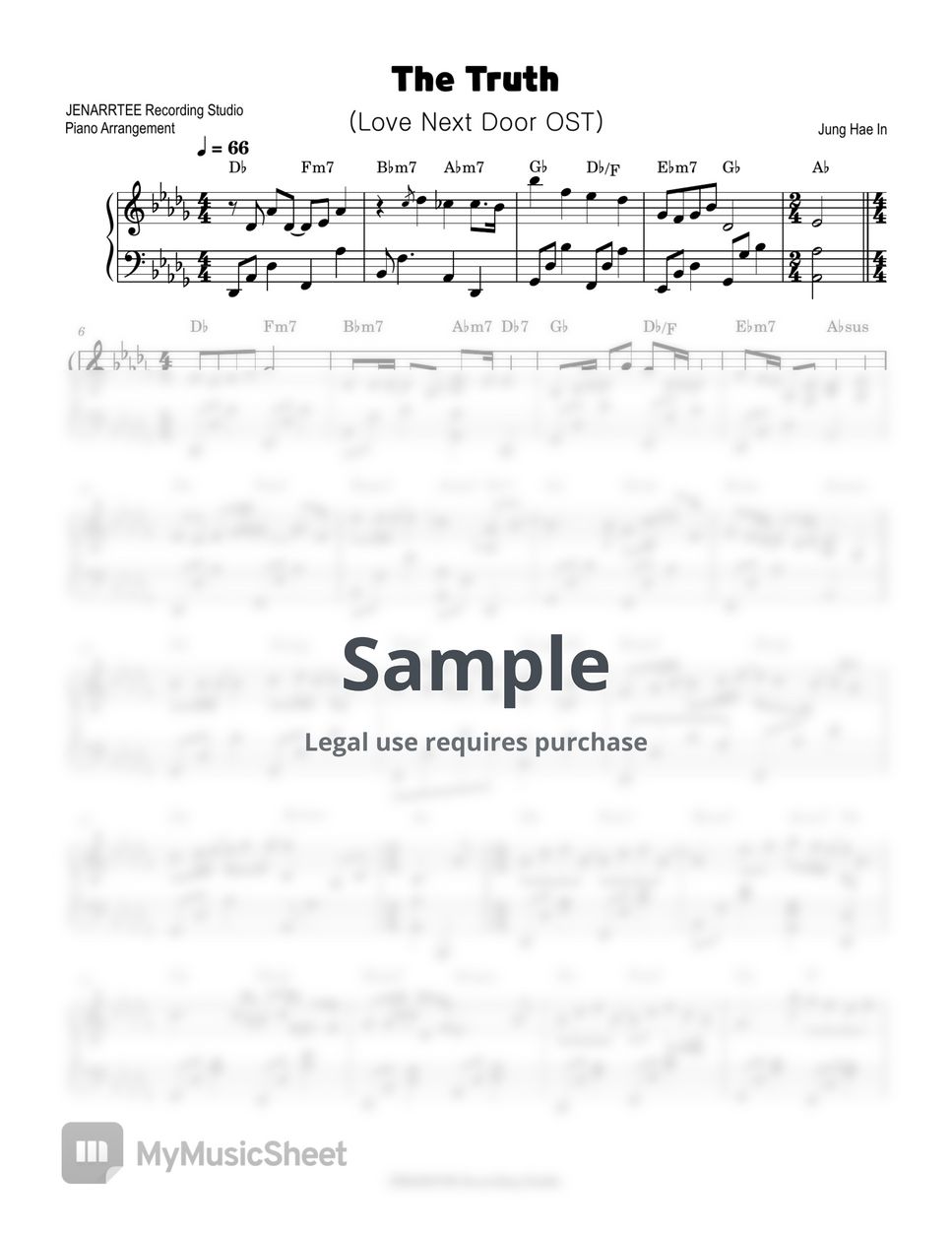 Jung Hae In - The Truth (Love Next Door OST) Sheet Music by JENARRTEE ...