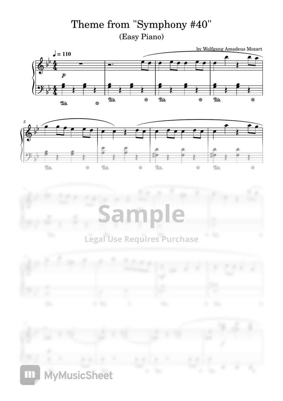 Mozart - Mozart Theme From "Symphony No. 40" (For Easy Piano-Mozart ...