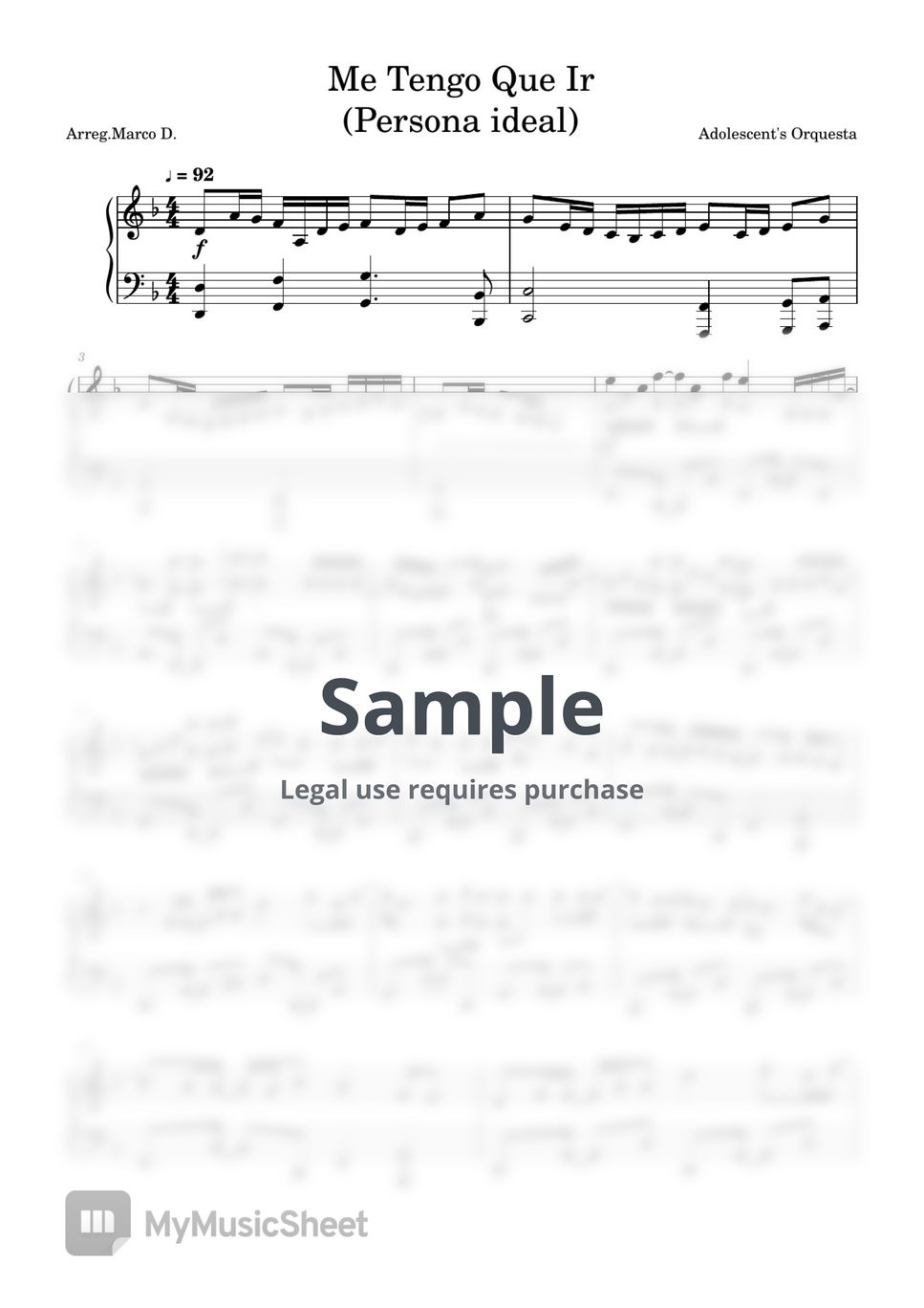 Adolescent's Orquesta - Me Tengo Que Ir (Persona ideal) Sheet Music by ...