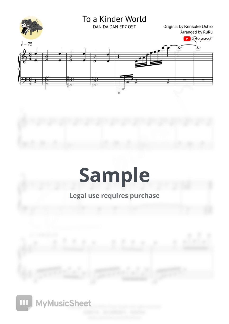 DAN DA DAN EP7 OST - To a Kinder World Sheet Music by Ru's Piano