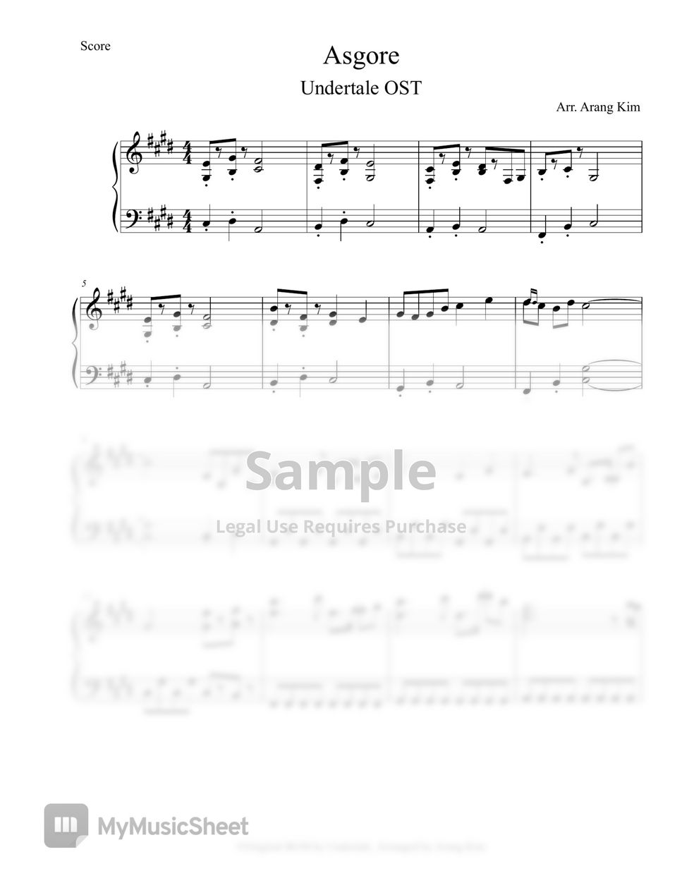 Undertale - Undertale - Asgore (언더테일 아스고어 원키 (E Major)) Sheet Music by ...