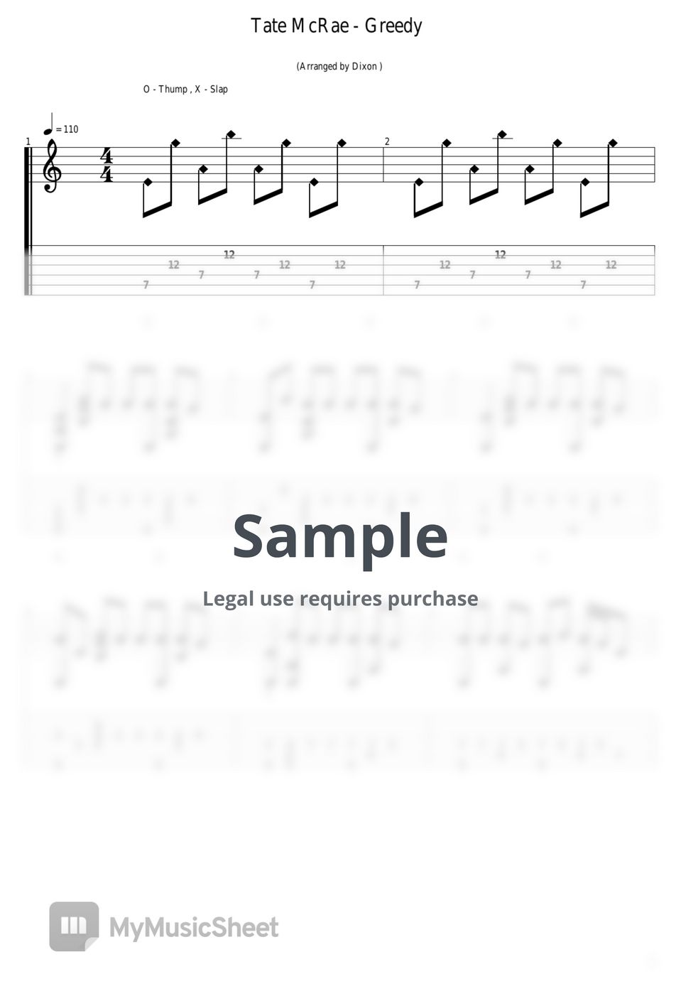 Tate Mcrae - Tate Mcrae - Greedy - Fingerstyle Guitar Tabs Sheet Music by Dixon
