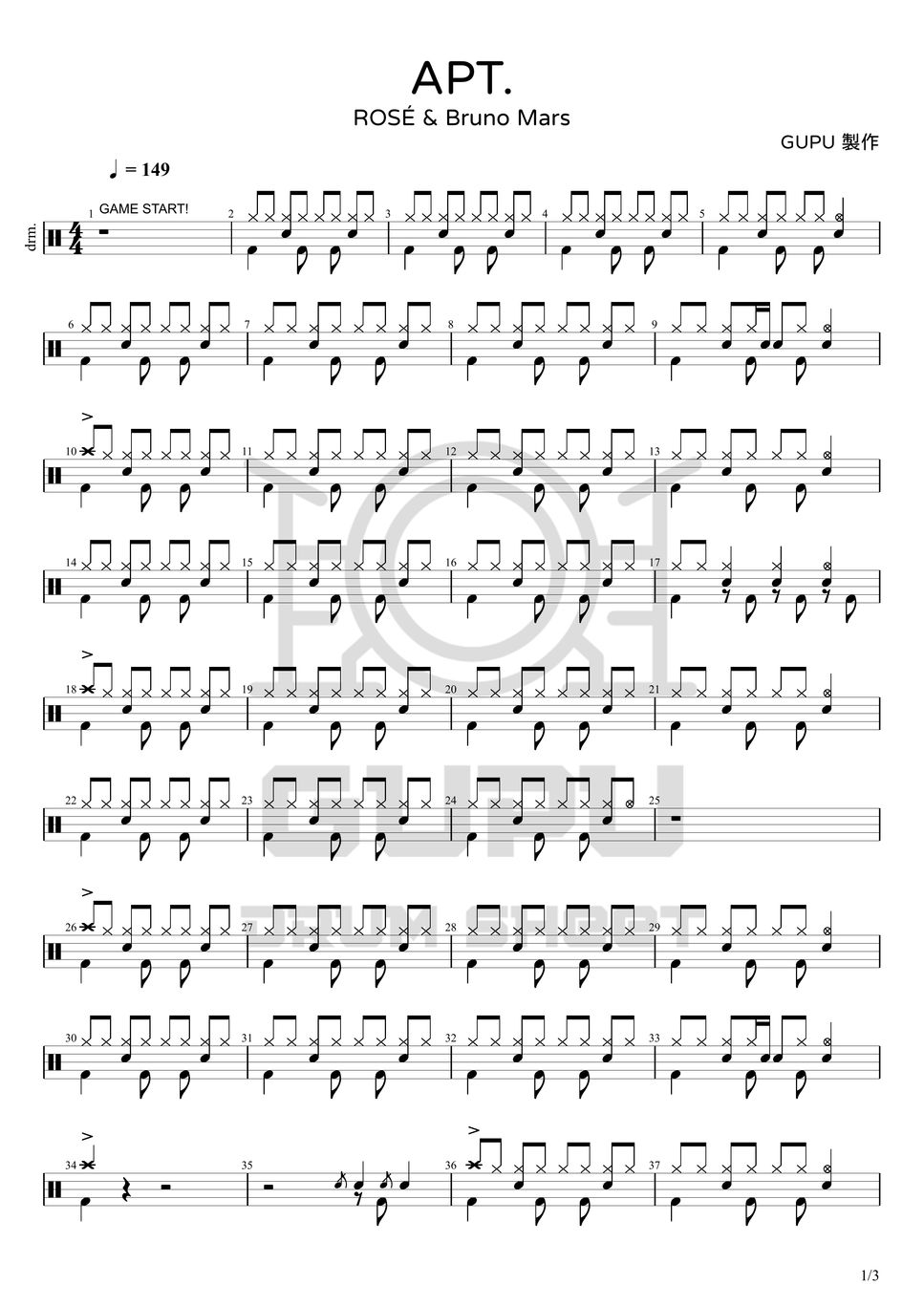 ROSÉ & Bruno Mars - APT. Sheets by GUPU