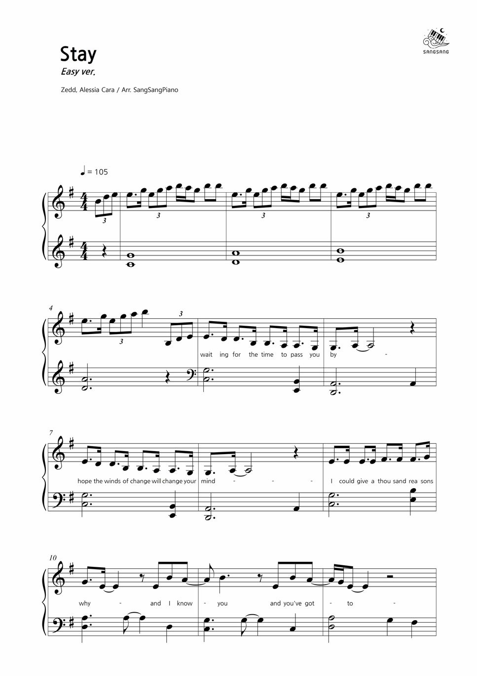 Zedd, Alessia Cara - Stay (Easy ver.) Sheets by 상상피아노