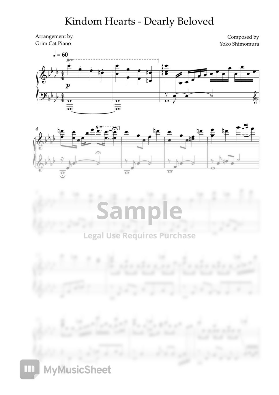 Yoko Shimomura - Dearly Beloved (from Kingdom Hearts) Sheets by Grim Cat Piano